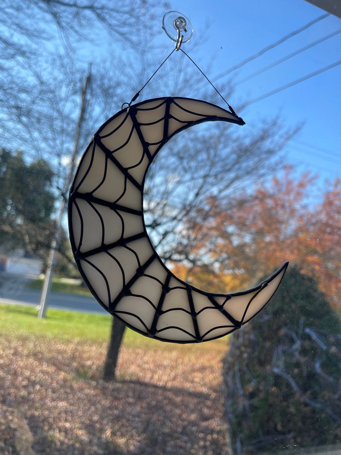 Iridescent Stained Glass Spider Web Moon - Etsy