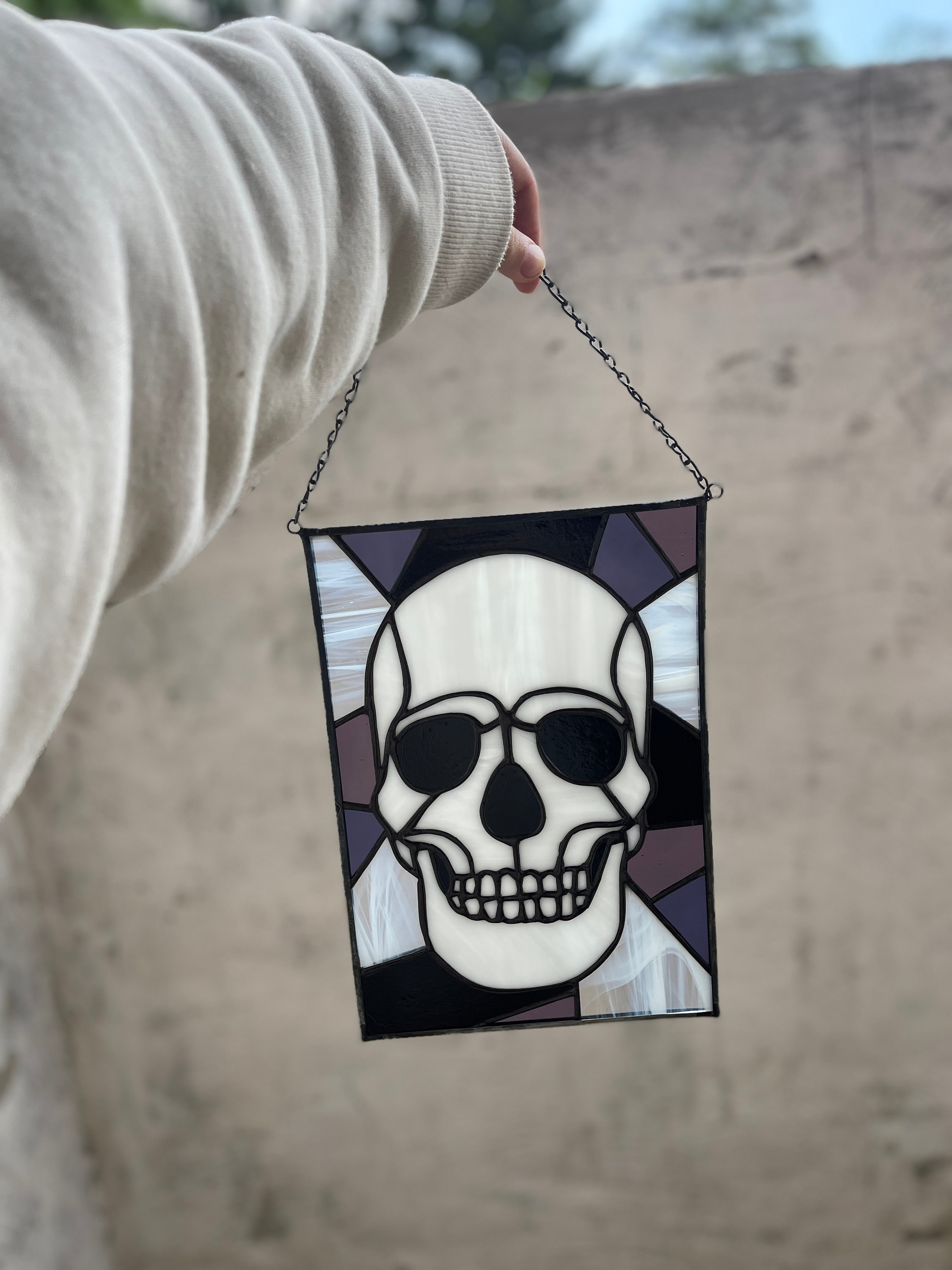 Stained Glass Skull Window Panel Suncatcher - Etsy