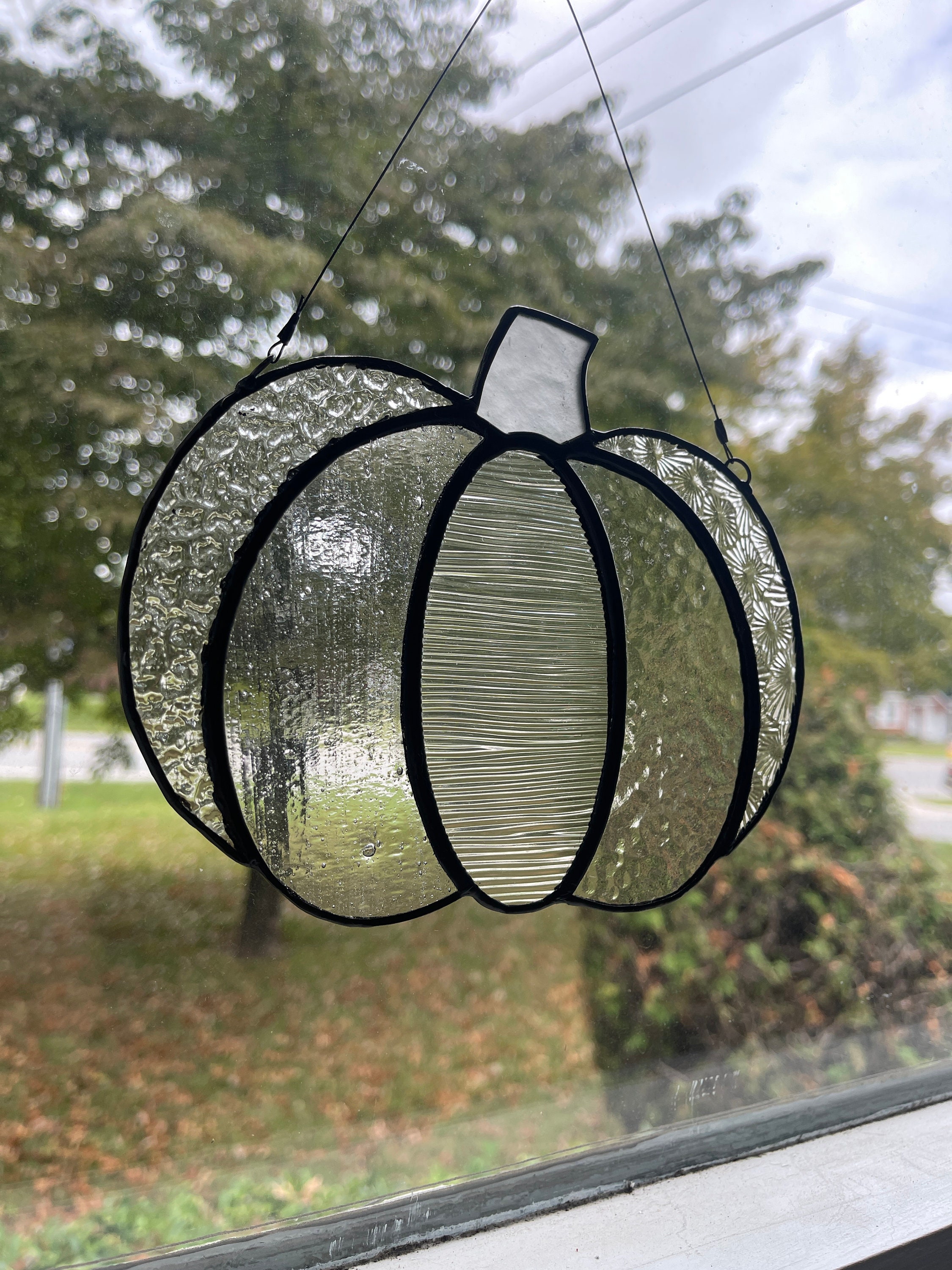Clear Textured Stained Glass Pumpkin Suncatcher - Etsy