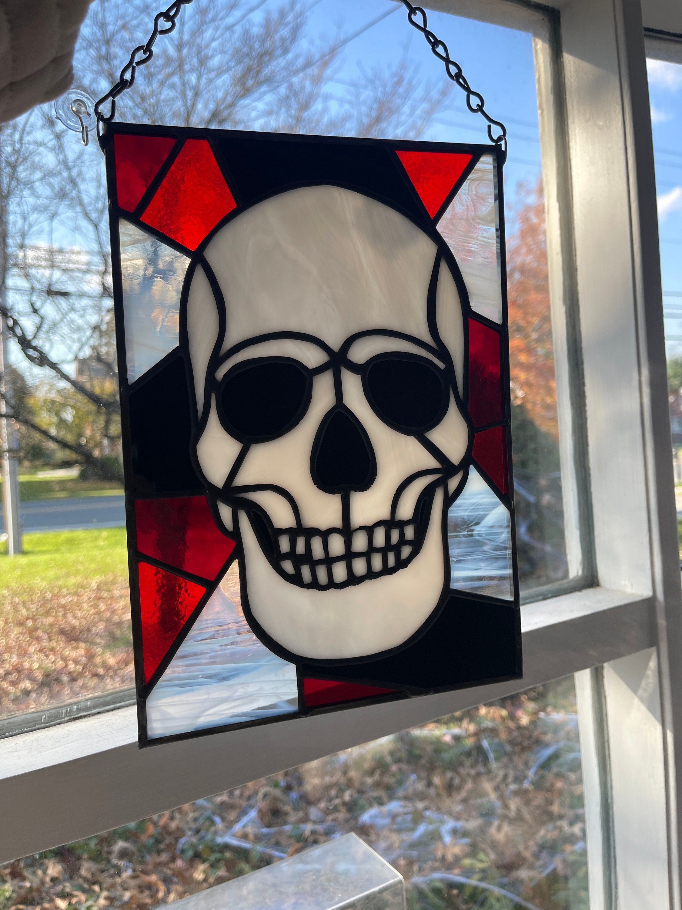 Stained Glass Skull Window Panel Suncatcher - Etsy