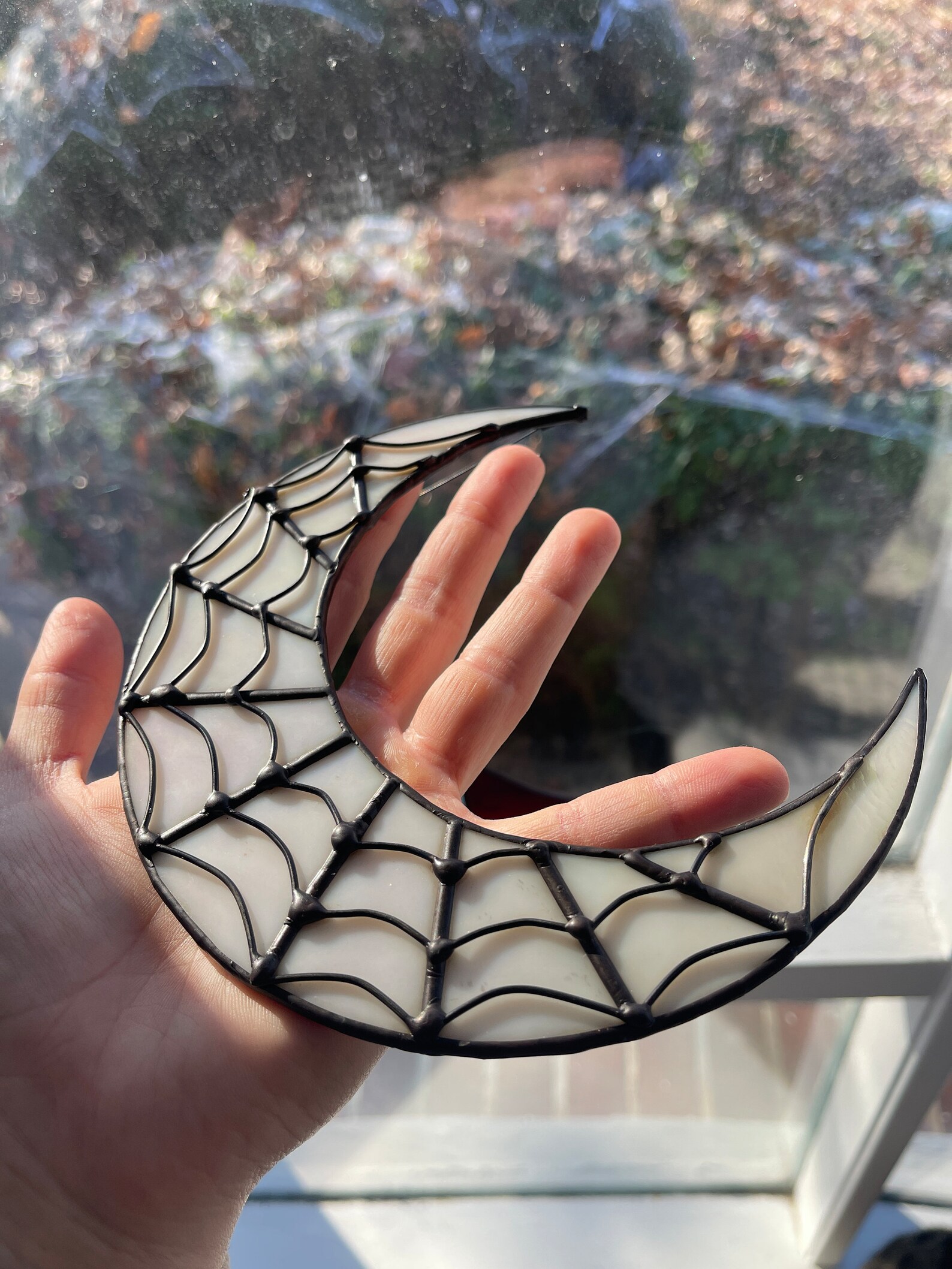 Iridescent Stained Glass Spider Web Moon - Etsy