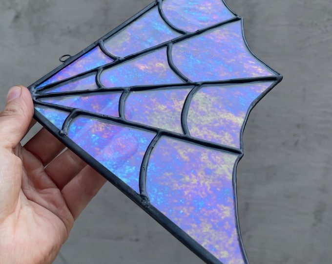 Stained Glass Iridescent Spider Web With Spider, Holiday Decor ...