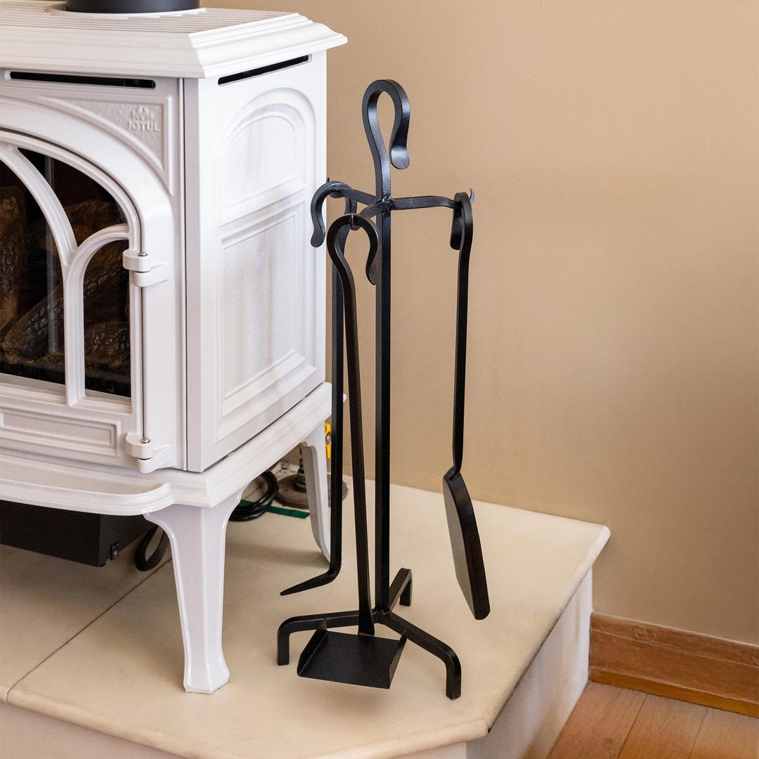 3-tool, 26"h Shepherd's Hook Wrought Iron Woodstove Fireplace Tool Set ...