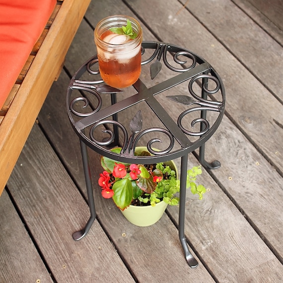 Scrollwork Wrought Iron Plant Stand or Side Table