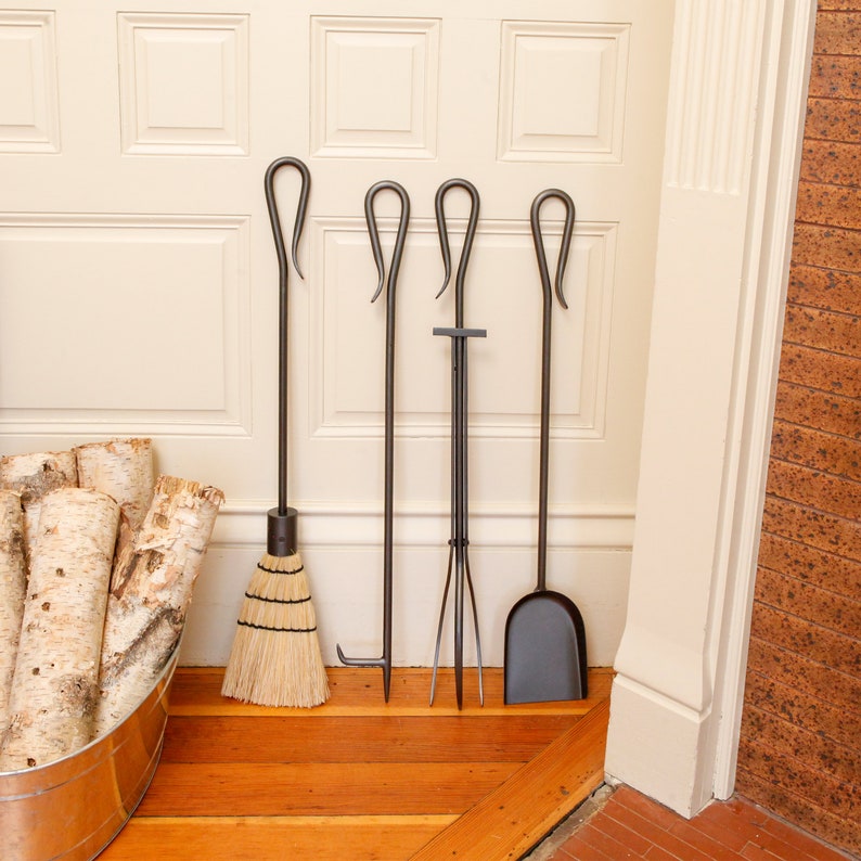 Modern Shepherds Hook Fireplace Tool Set Wrought Iron 4 - Etsy