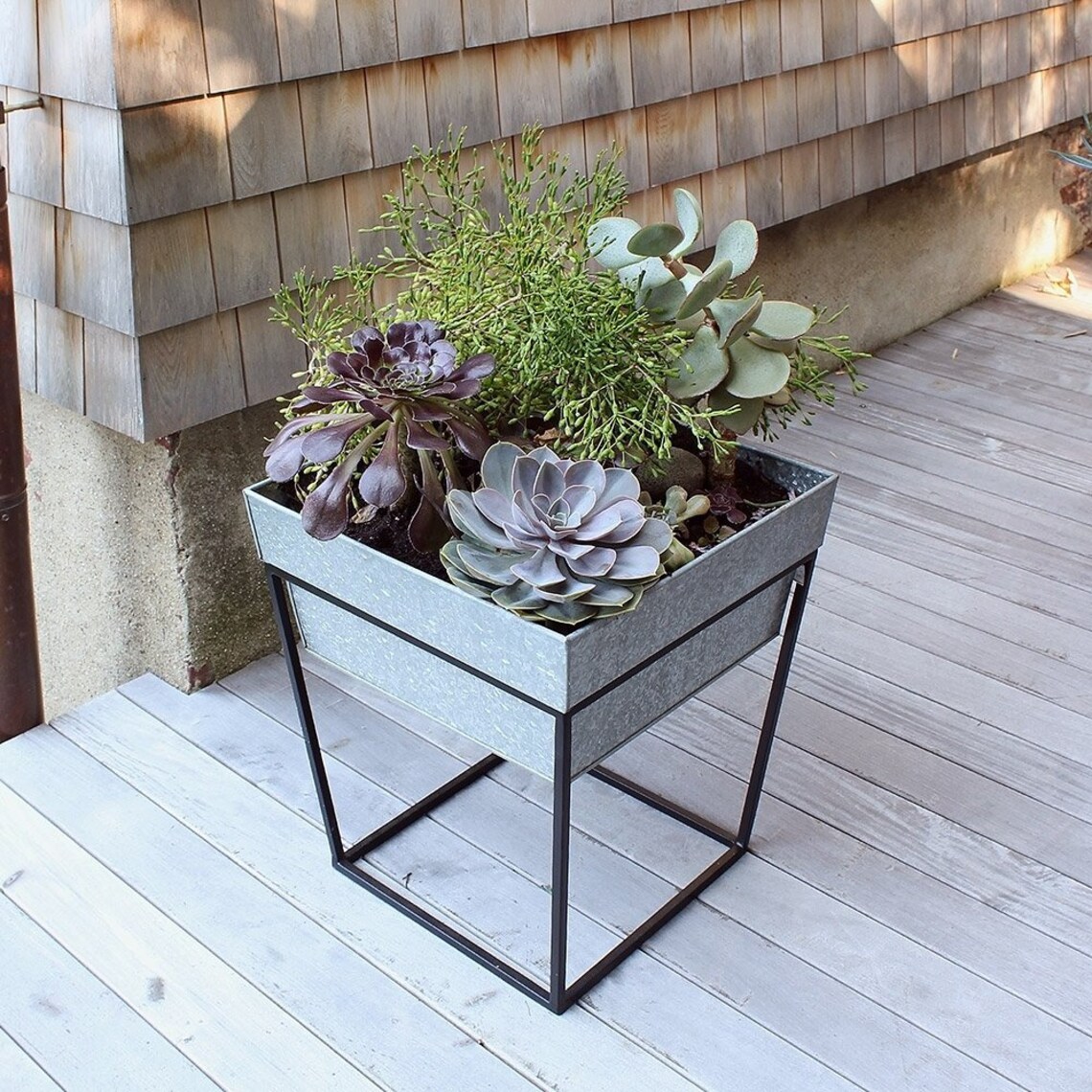 Modern Trough Planter With Stand Iron With Galvanized Tray - Etsy