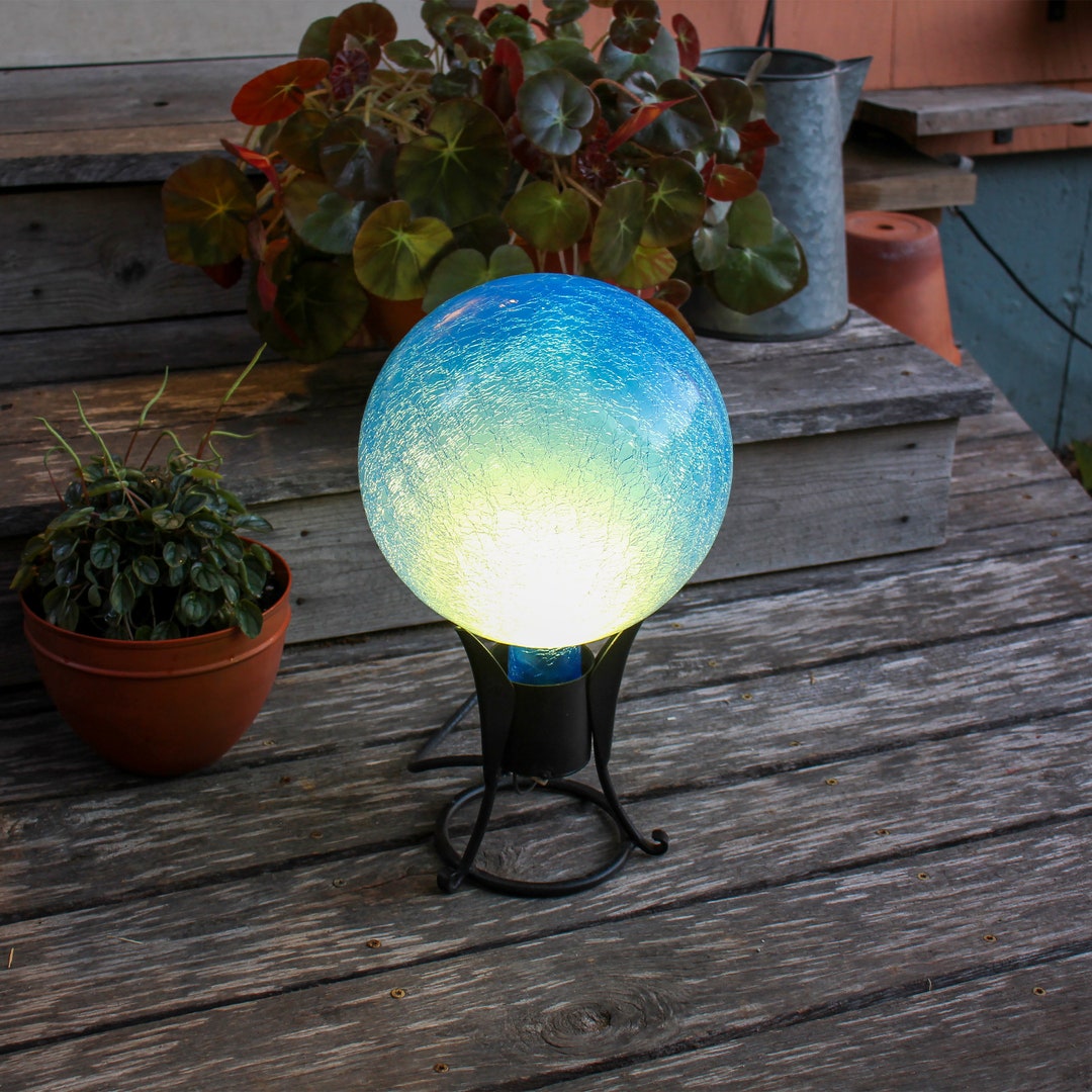 Celestial Crackle Glass Teal Globe With Plug-in Indoor/outdoor Display ...