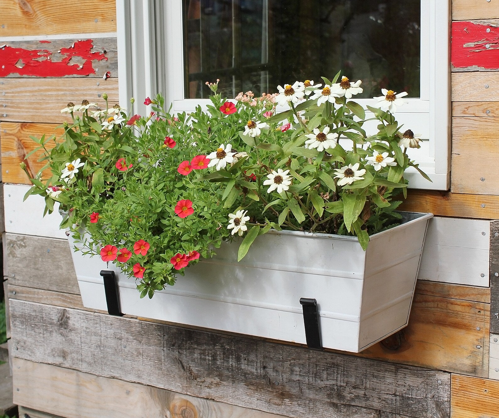 24"l White Window Box Planter, Galvanized Steel - Etsy