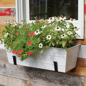 24"l White Window Box Planter, Galvanized Steel - Etsy