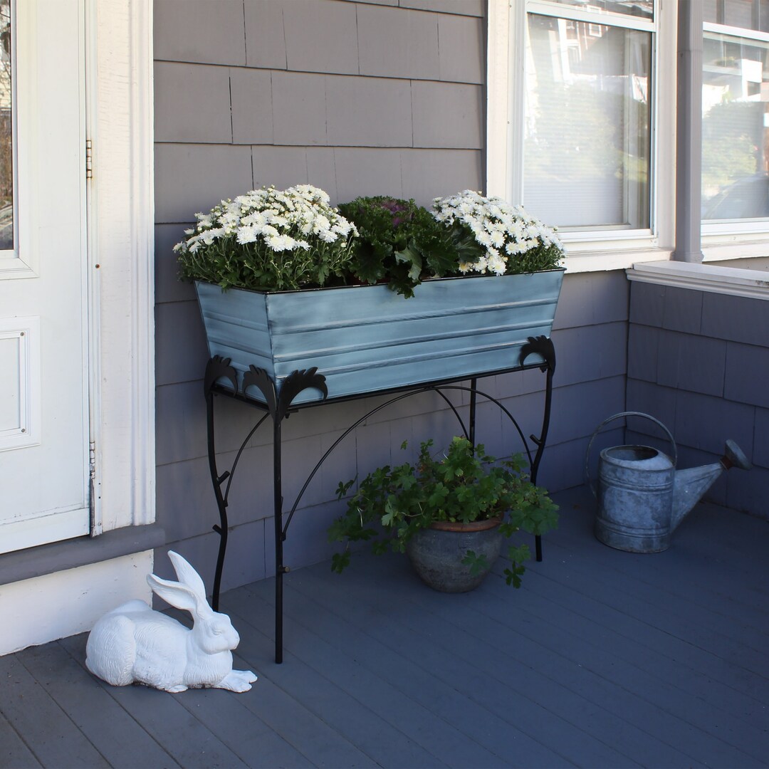 36"l Blue Flower Box Planter With Branches Stand, 30"h - Etsy