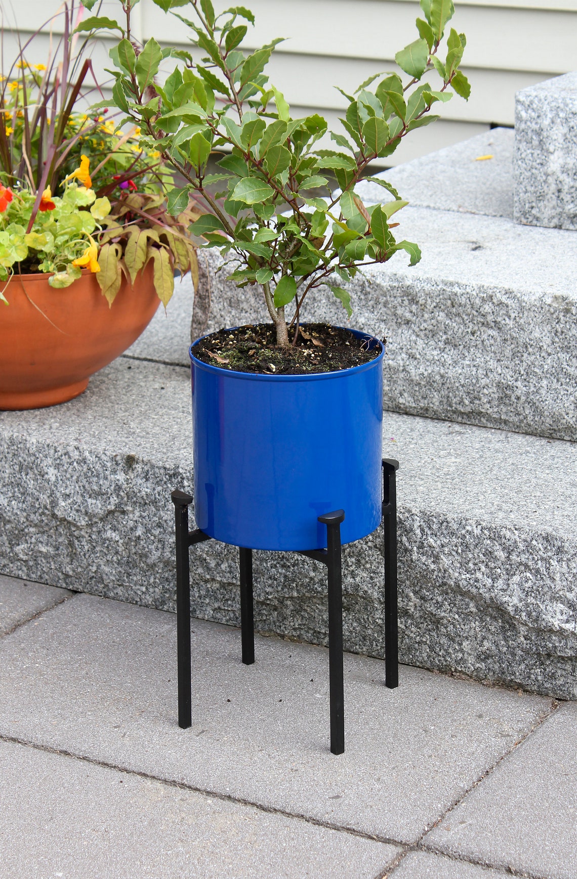Blue Planter With Mini Modern Plant Stand Flowerpot Holder - Etsy