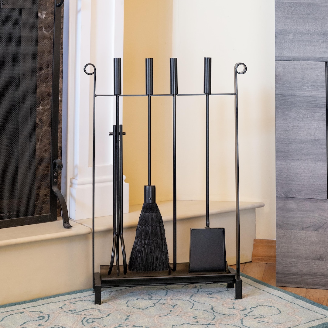 Contemporary Inline Wrought Iron Fireplace Tool Set - Etsy
