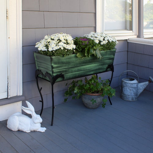 24l Green Flower Box Planter With Modern Stand - Etsy