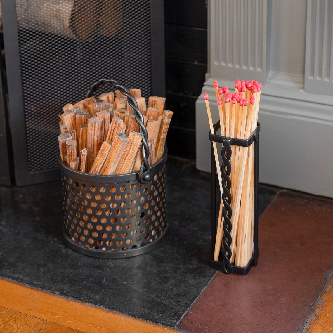 Rope Handle Wrought Iron Fatwood Holder - Natural Firestarter ...