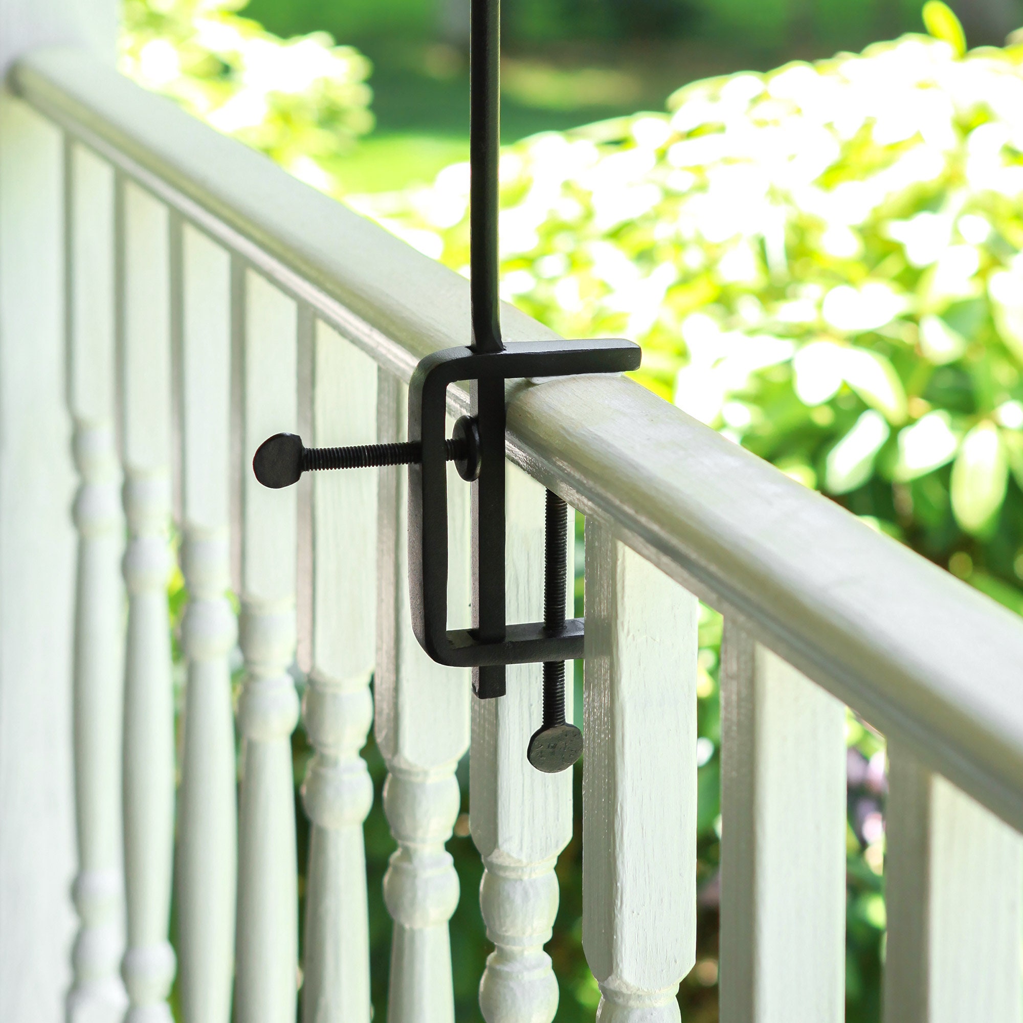 Wrought Iron Shepherd's Hook, Clamp On for Deck and Porch Railings