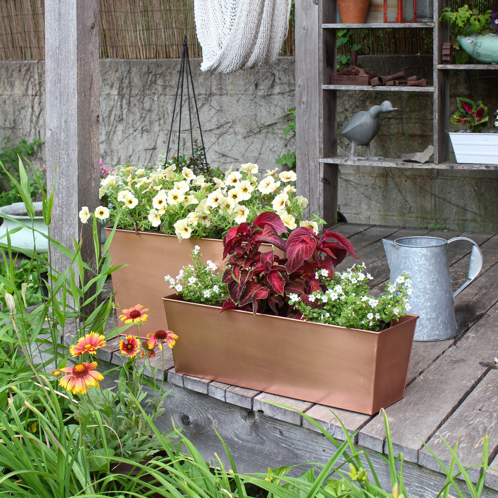 Tall Copper Plated Flower Window Box Planter, 12" Deep - Etsy