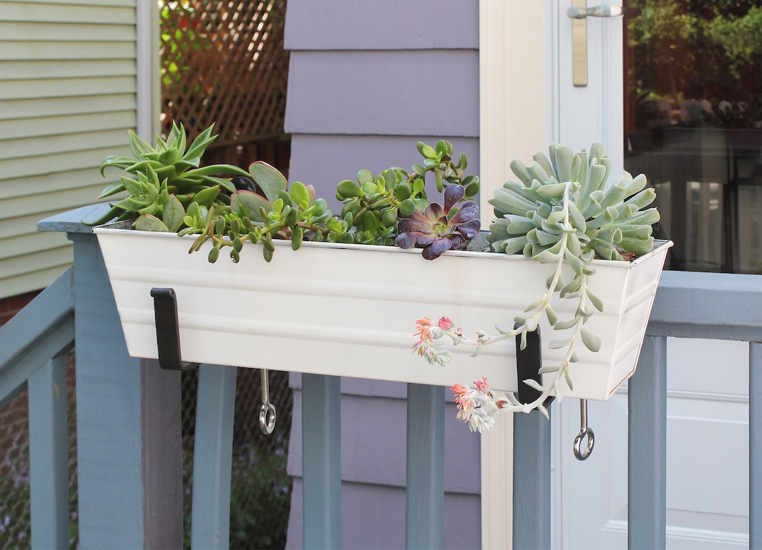 22"l Whitewash Clamp on Flower Windowbox Planter for Railings - Etsy