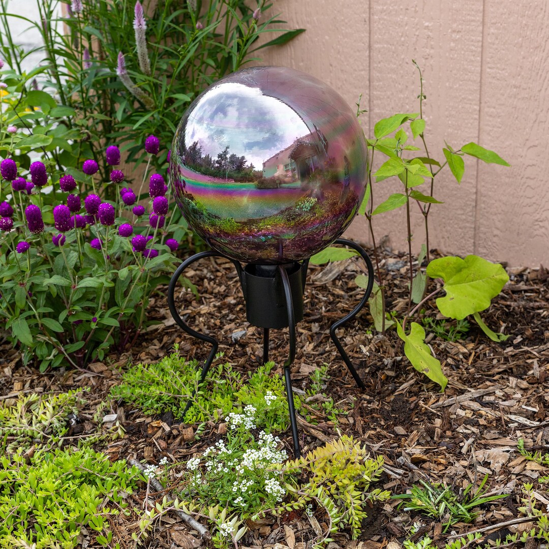 10 Multi-colored Mirrored Glass Garden Gazing Ball With Wrought Iron ...