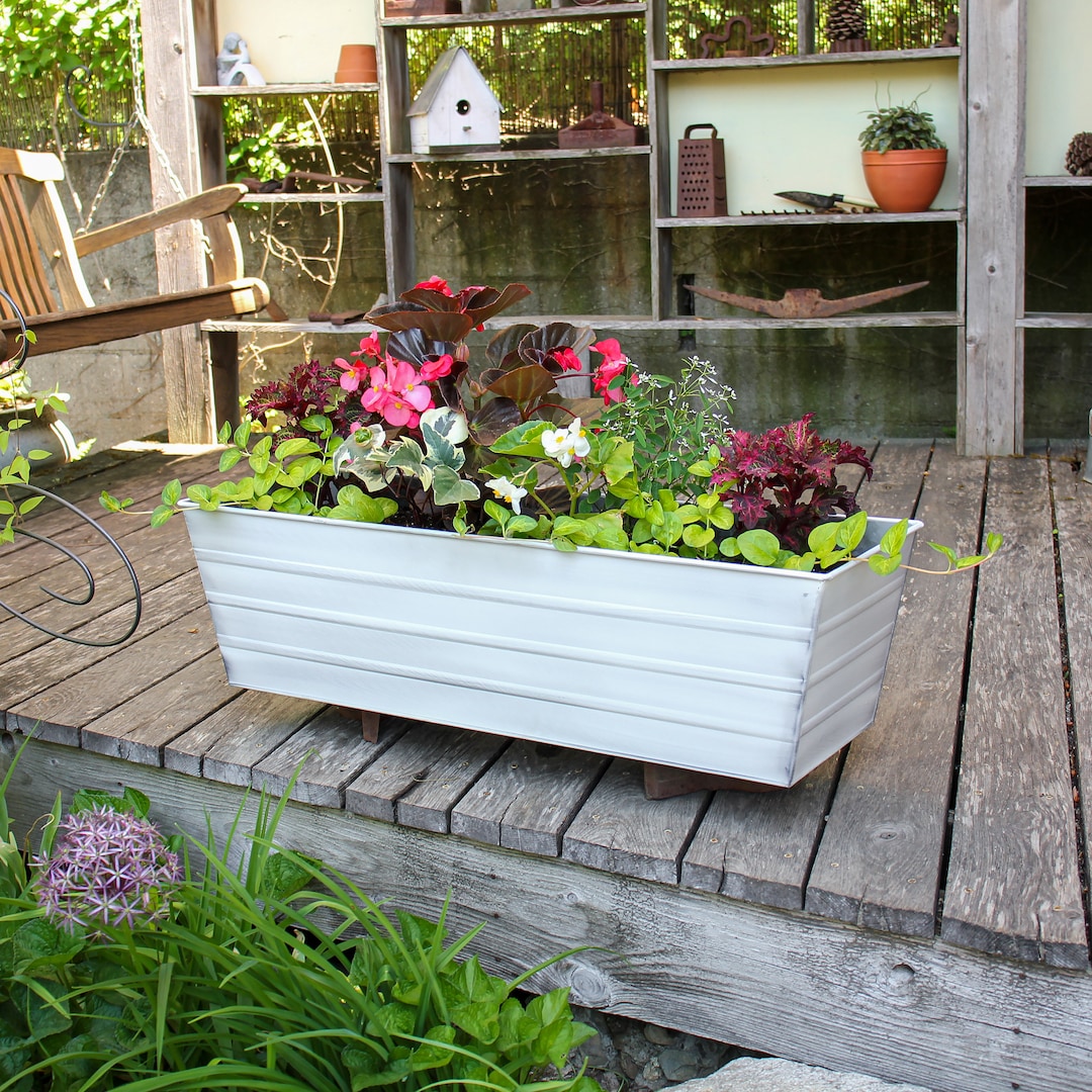36"l Whitewash Window Box Planter, Galvanized Steel - Etsy