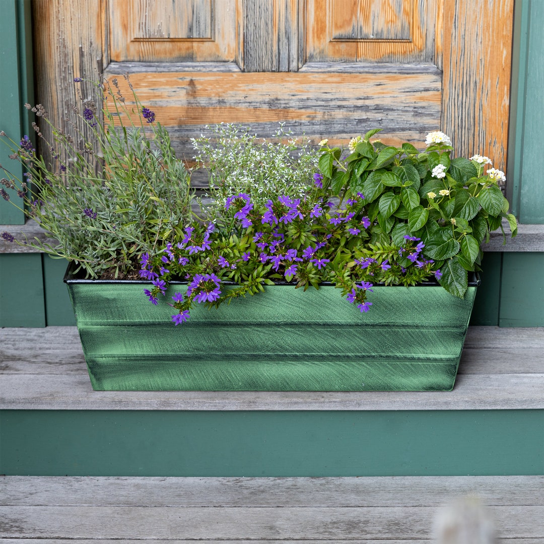 24"l Green Window Box Planter, Galvanized Steel - Etsy