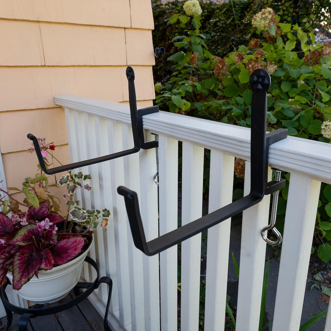 8" Clamp-on Railing Brackets for Window and Flower Boxes, Wrought Iron ...