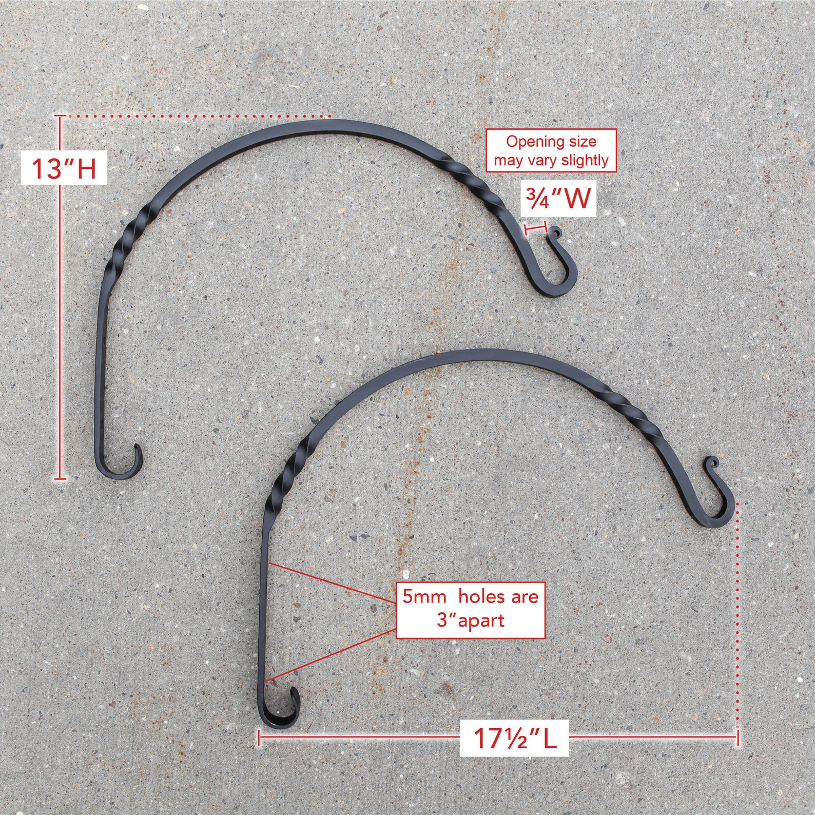 2 Heavy Duty Twist Arc Brackets, 18 Inch, Wrought Iron Wall Hook Hanger ...