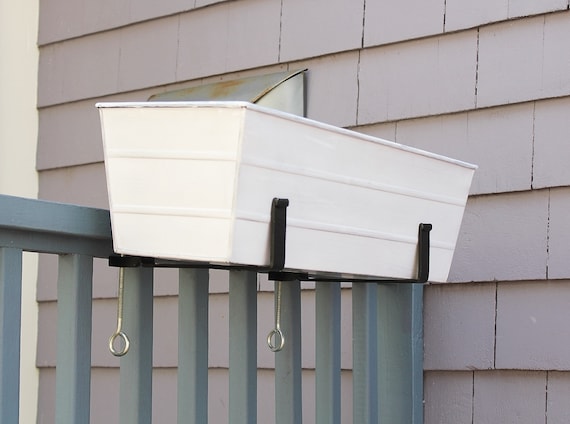 24L Whitewash Clamp-On Window Box Planter for Railings | Etsy