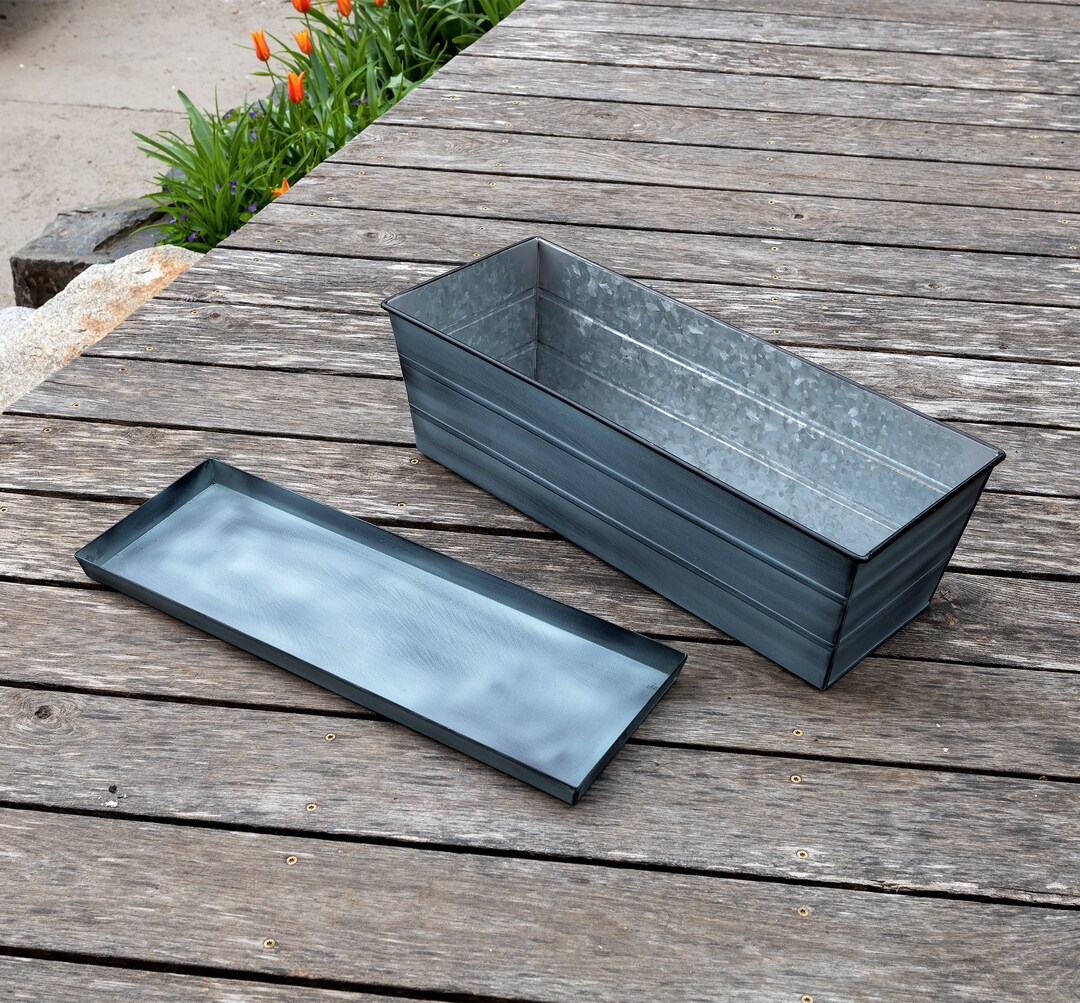 24" Slate Blue Flower Windowbox Planter, With Tray - Etsy