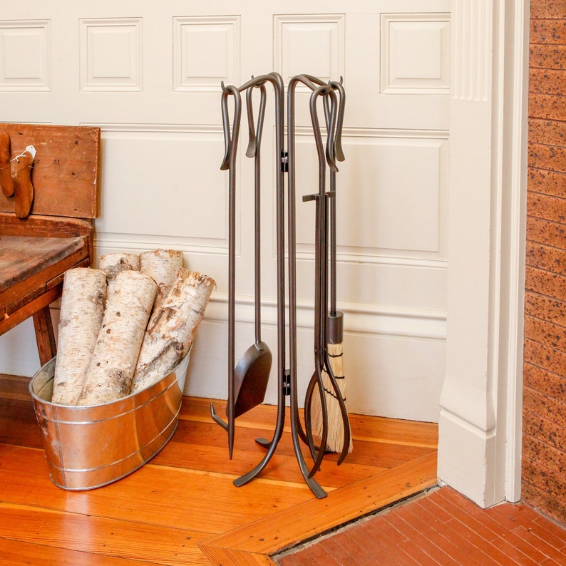 Modern Shepherds Hook Fireplace Tool Set Wrought Iron 4 - Etsy