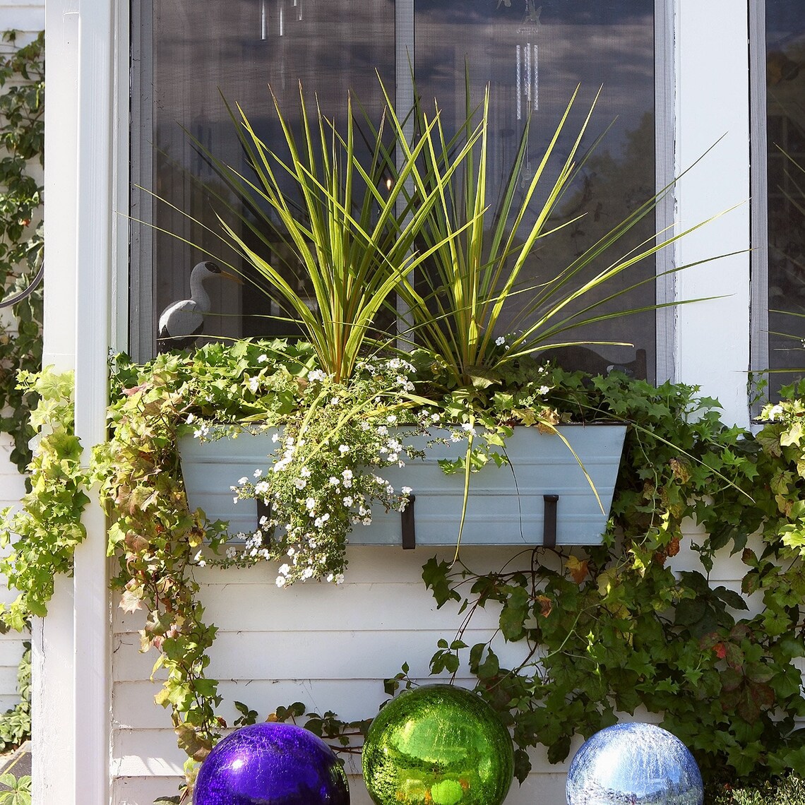 36"l Slate Blue Window Box Planter, Galvanized Steel - Etsy