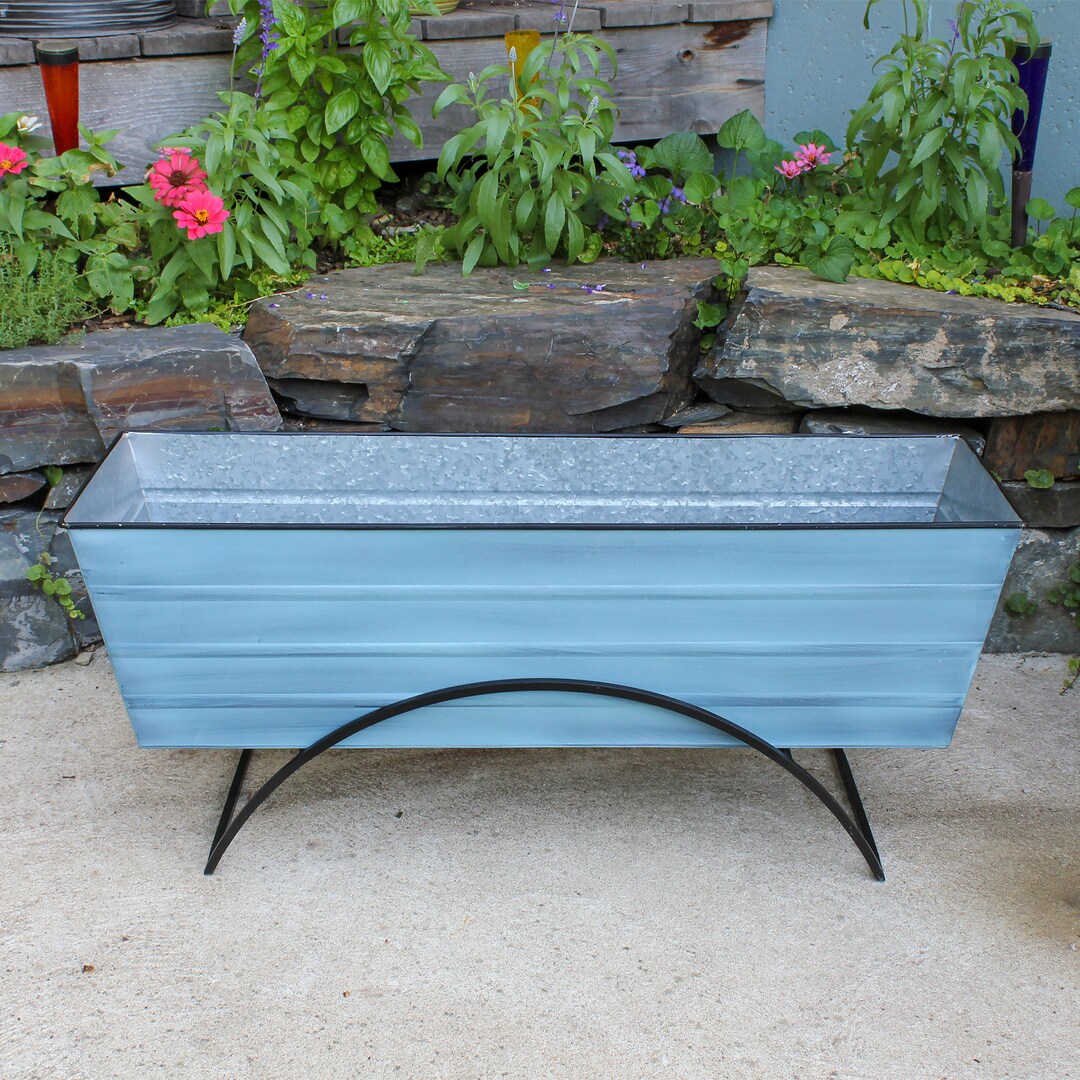 36"l Slate Blue Flower Box Planter With Modern Stand - Etsy