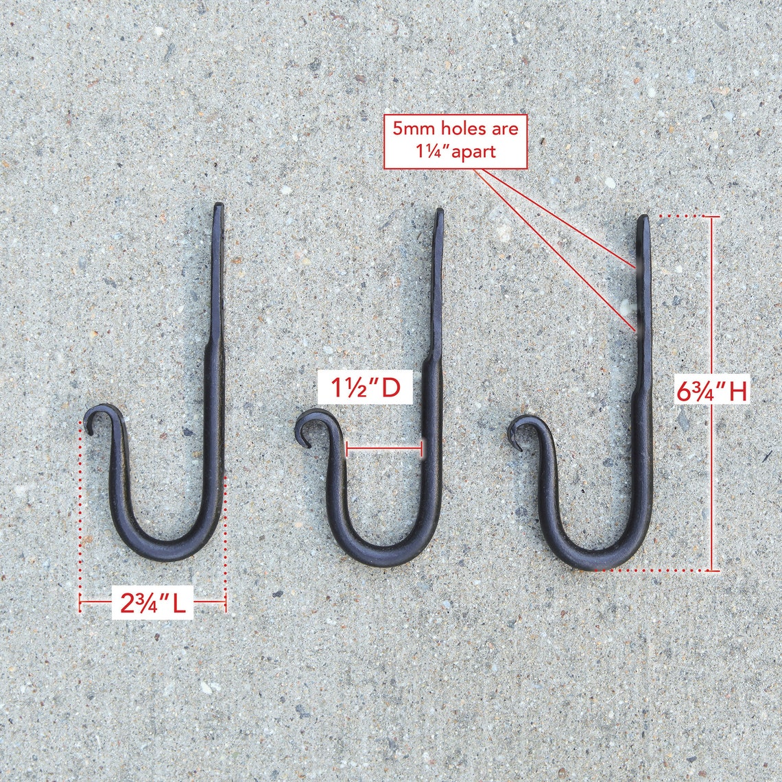 3-wrought Iron Upcurled J-hooks 6 1/2-inch set of THREE - Etsy