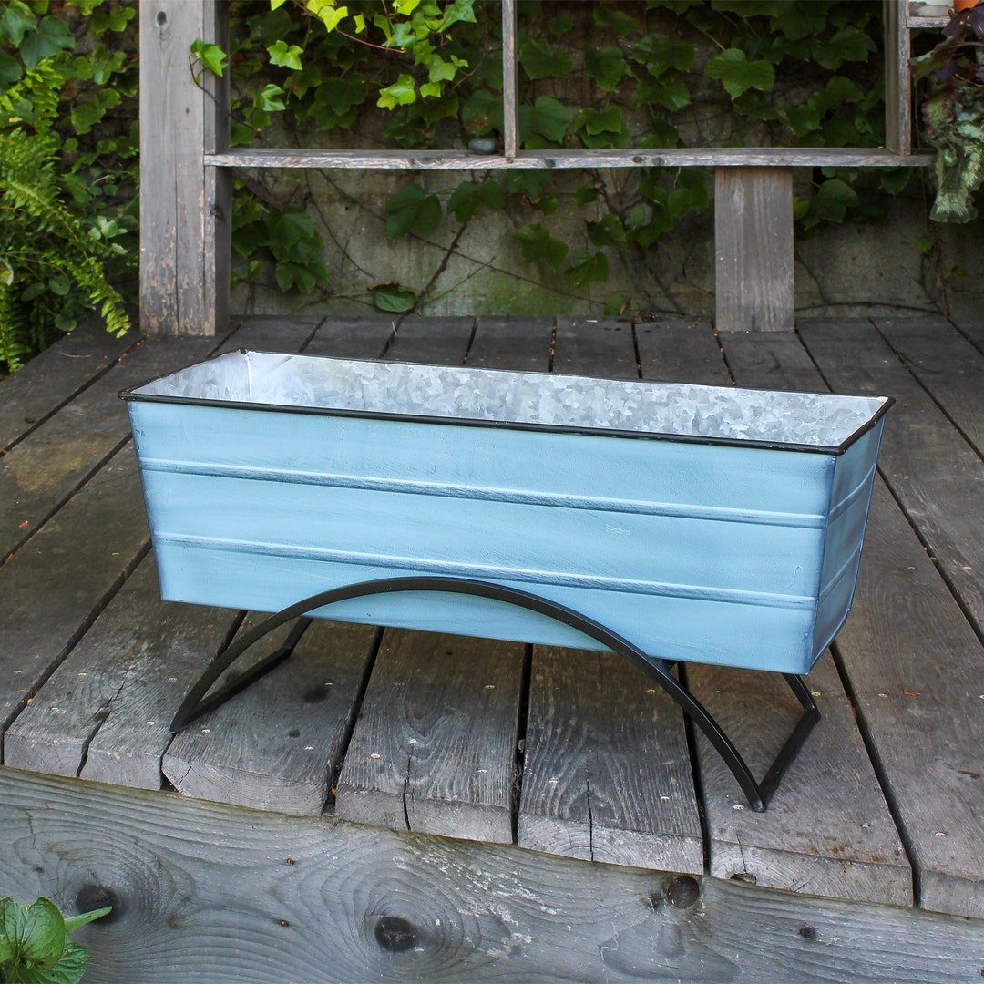 24"l Slate Blue Flower Box Planter With Modern Stand - Etsy