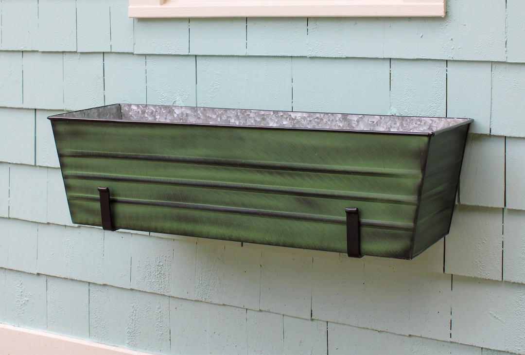 36"l Green Wall-mount Window Box Planter With Brackets - Etsy