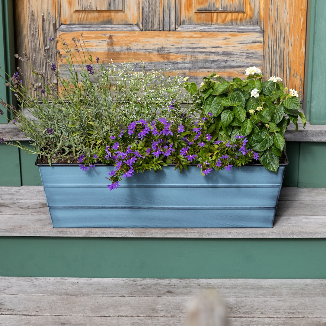 24"l Slate Blue Window Box Planter, Galvanized Steel - Etsy