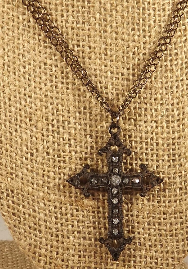 Antique Copper Cross and Crystal Necklace is a Terrific Adult Baptism ...