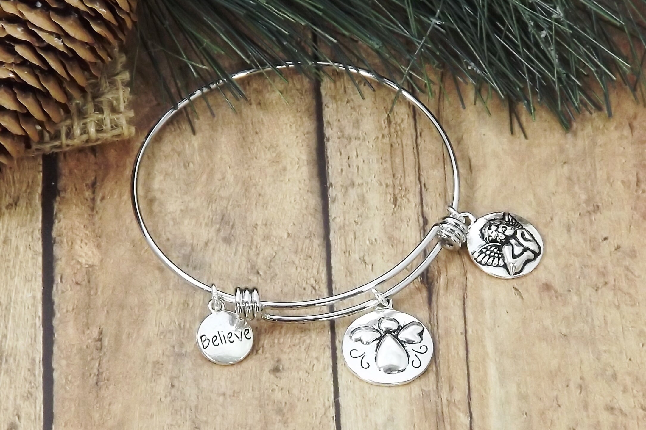 Angel Bracelet: Adjustable Bangle Bracelet With 2 Angel Charms and a ...