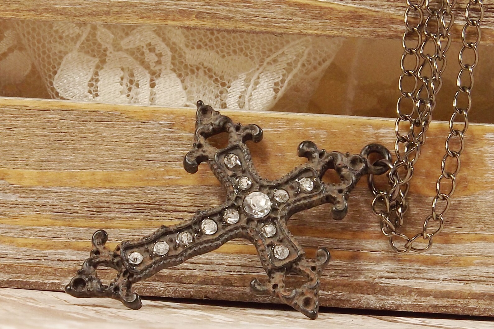 Antique Copper Cross and Crystal Necklace is a Terrific Adult Baptism ...