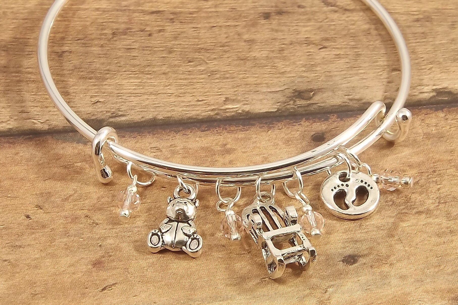 Baby Girl Bangle Charm Bracelet, Mothers Charm Bracelet, New Mom ...