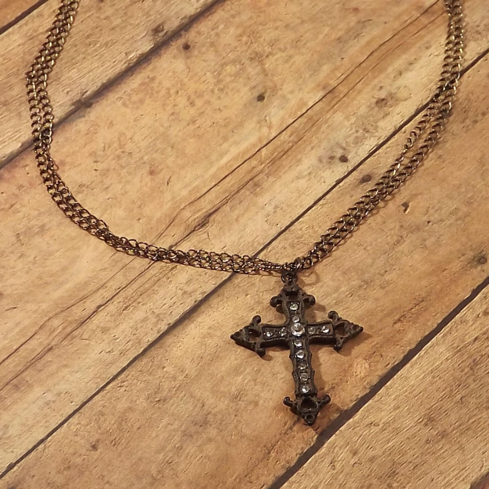 Antique Copper Cross and Crystal Necklace is a Terrific Adult Baptism ...