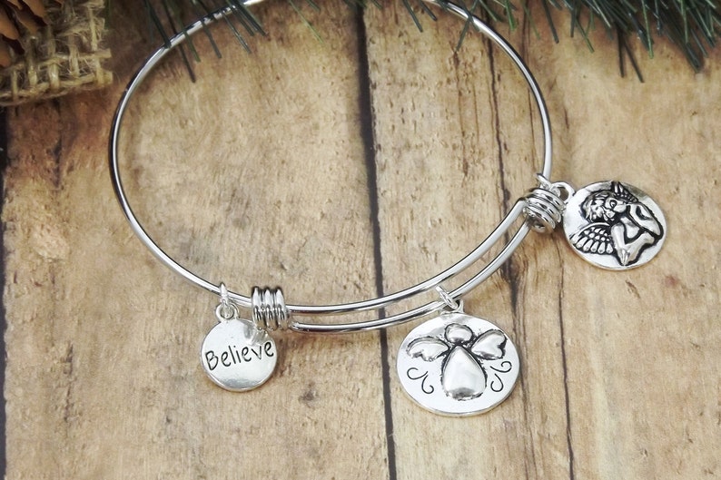 Angel Bracelet: Adjustable Bangle Bracelet With 2 Angel Charms and a ...