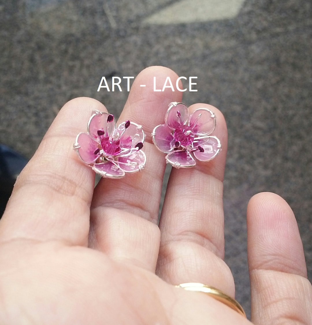 Cherry Blossom Earrings Stud, Sakura Earring, Japanese Earring, Gift for Women, Bridal Pink ...