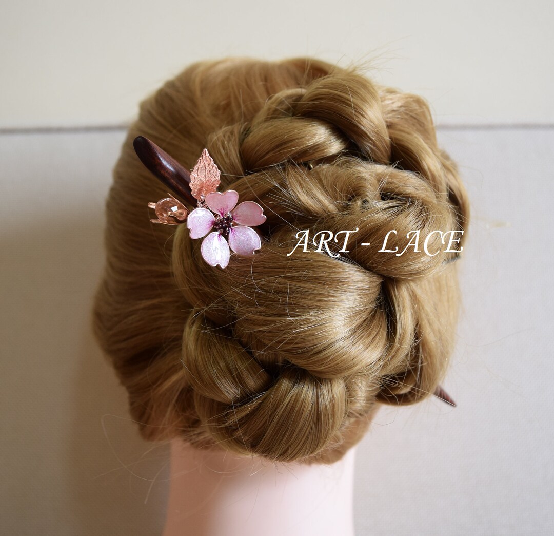 Pink Cherry Blossom Hair Stick, Sakura, Spring Gift for Women, Wooden ...
