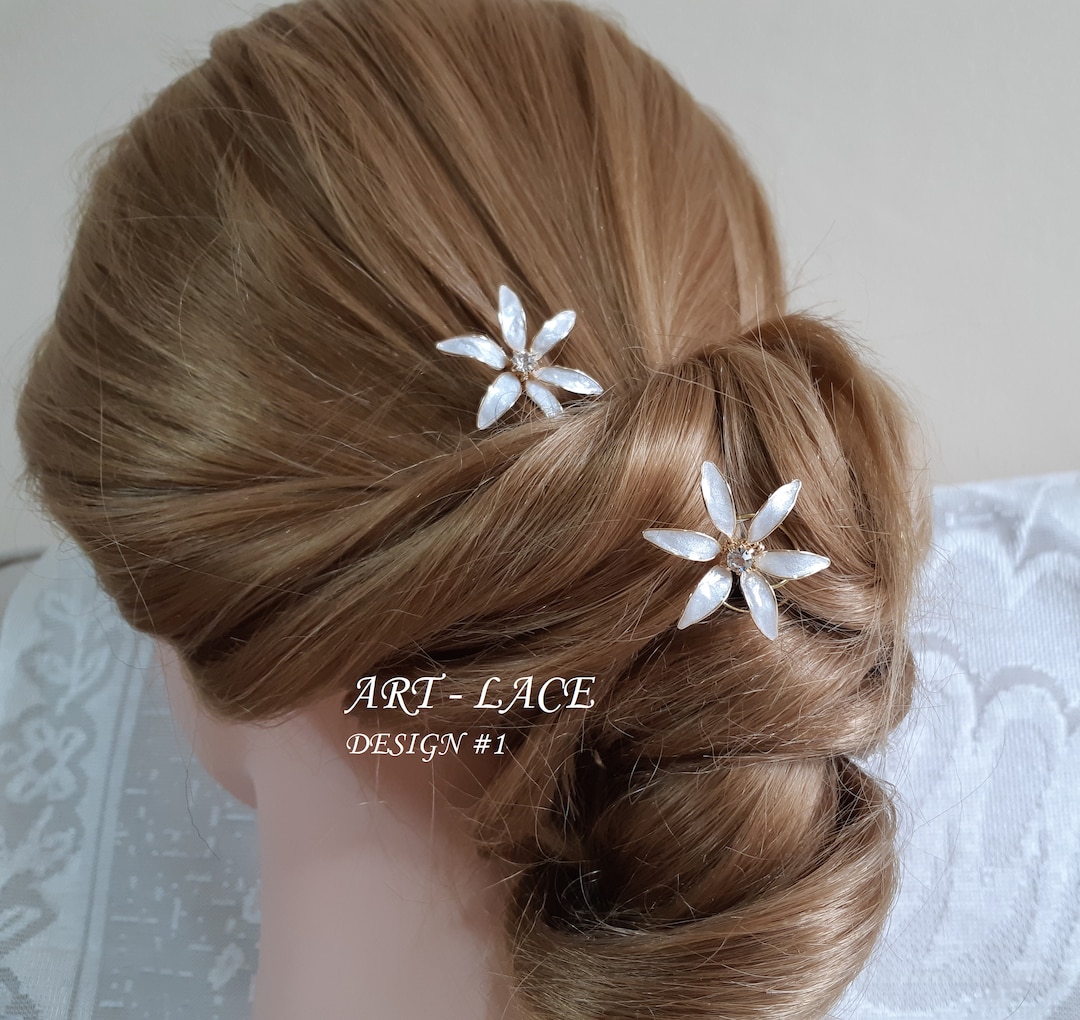 Jasmine Flower Hair Pin Spiral Swirls Twists, Bridal Flower Hair Clip ...