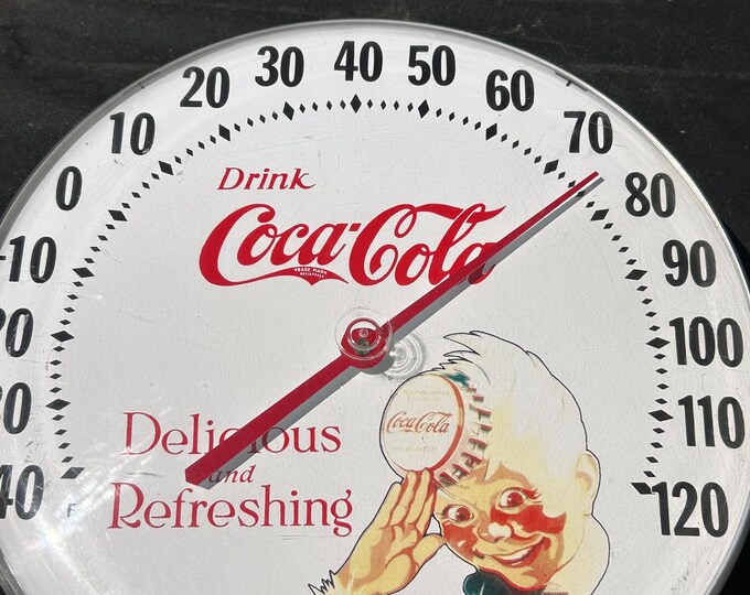 1950’s Coca Cola “sprite Boy” Thermometer 12” WHITE Round Tin ...