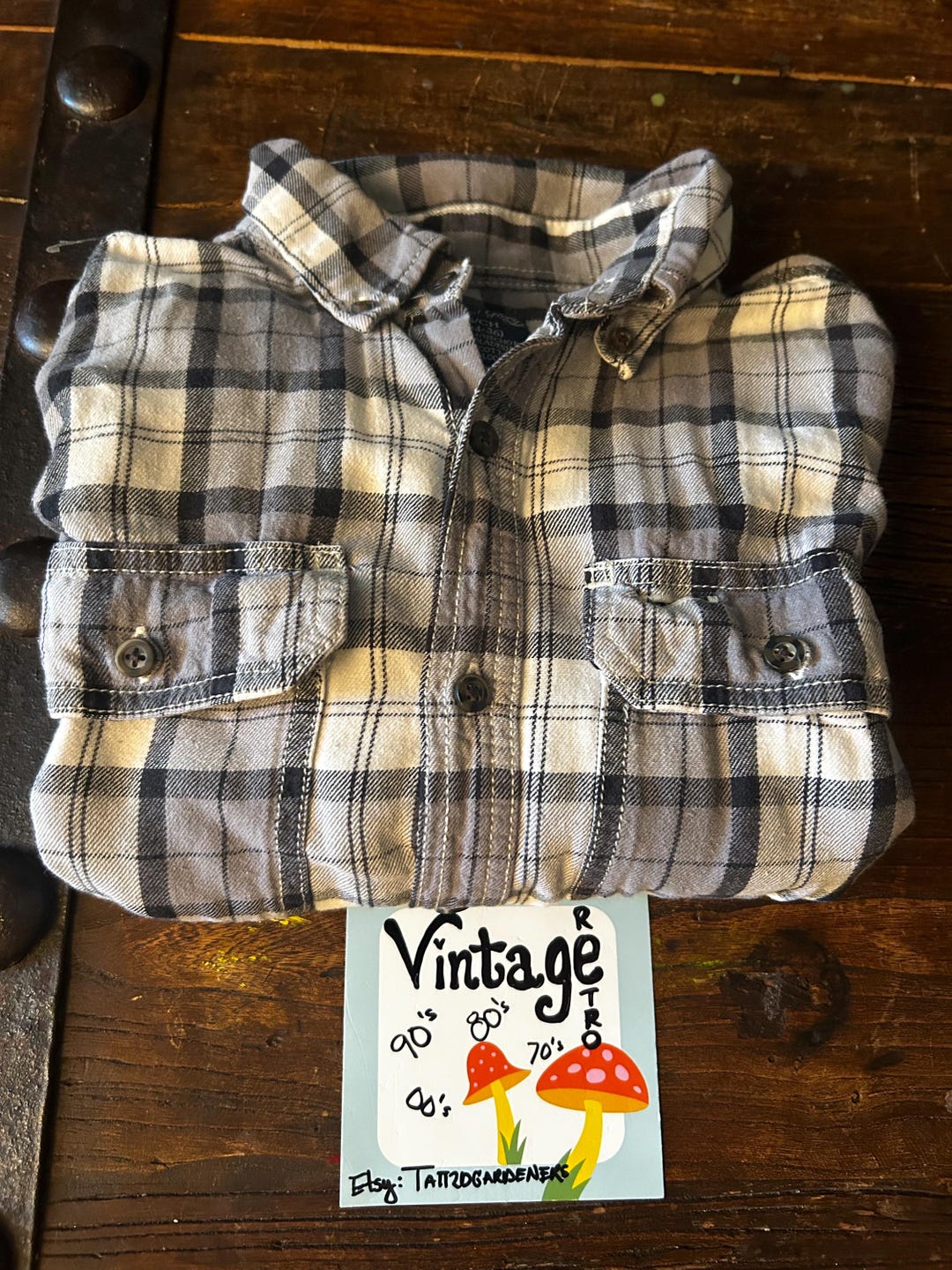 Y2K Faded Glory Black & White Plaid Flannel Size S/CH (34-36) Vintage ...