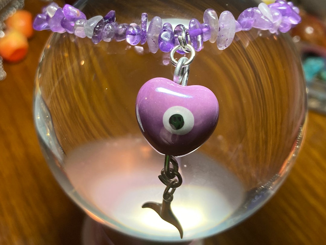 BTS Inspired Amethyst, Heart and Whale Tail Bracelet - Etsy