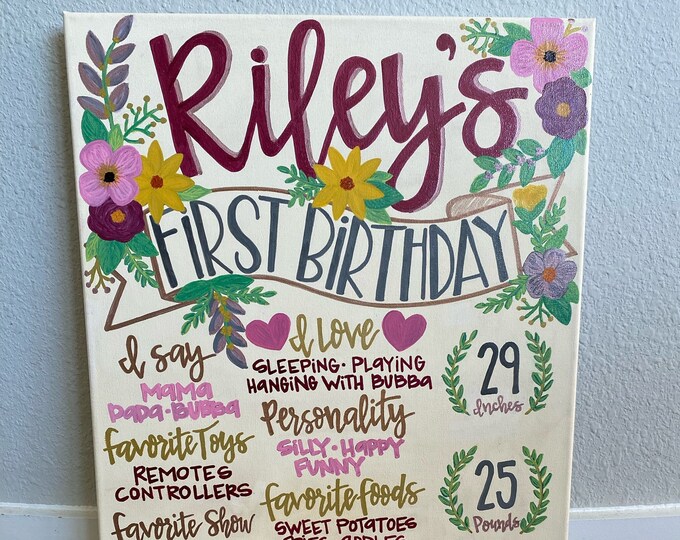 Hand Painted First Birthday Sign / Birthday Chalk Board/ Milestone ...