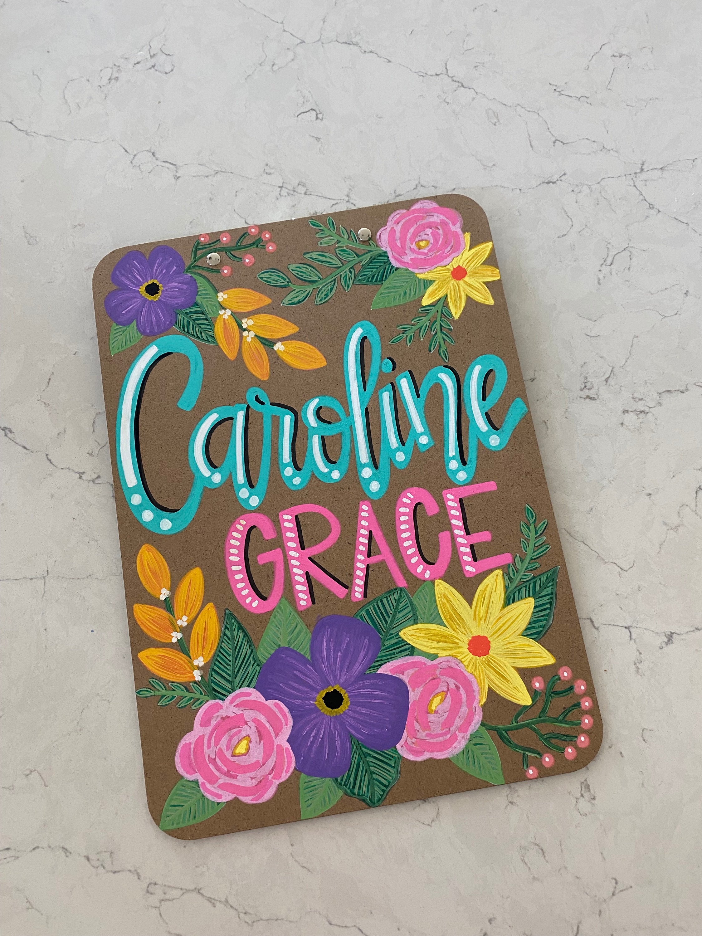 Floral Hand Painted Clipboard / Personalized Clip Board / Customized ...
