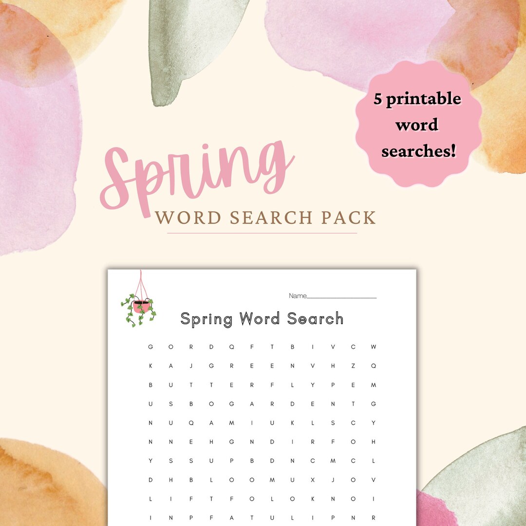 Spring Word Search Pack Kids Worksheets Digital Download Printable ...